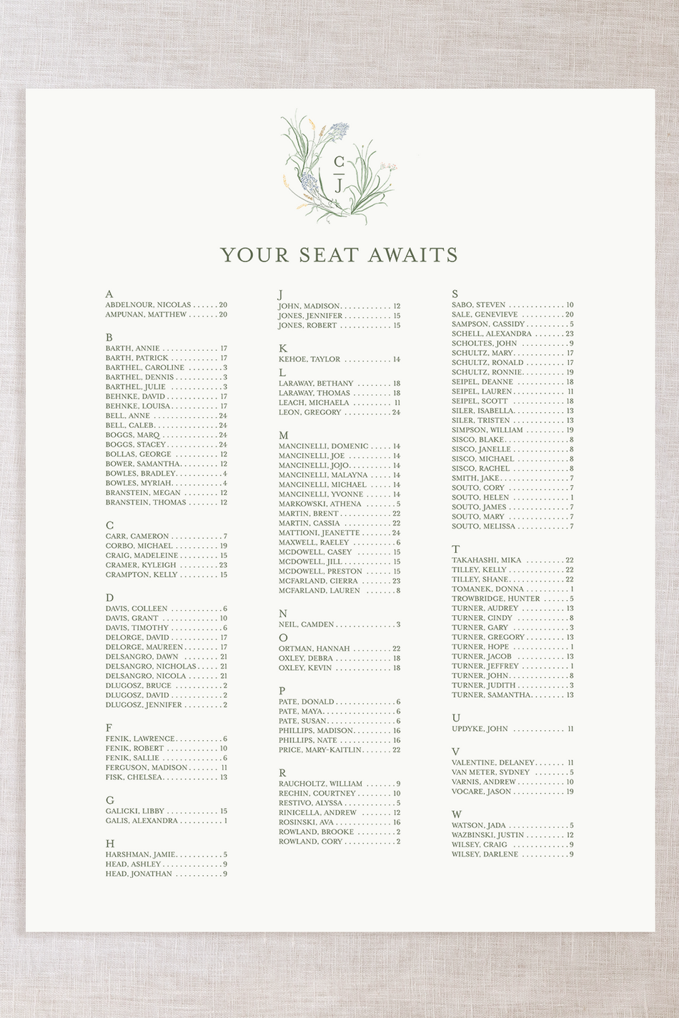 Clare Collection Laminated Seating Chart 36"x48" | PURCHASE – Creative ...