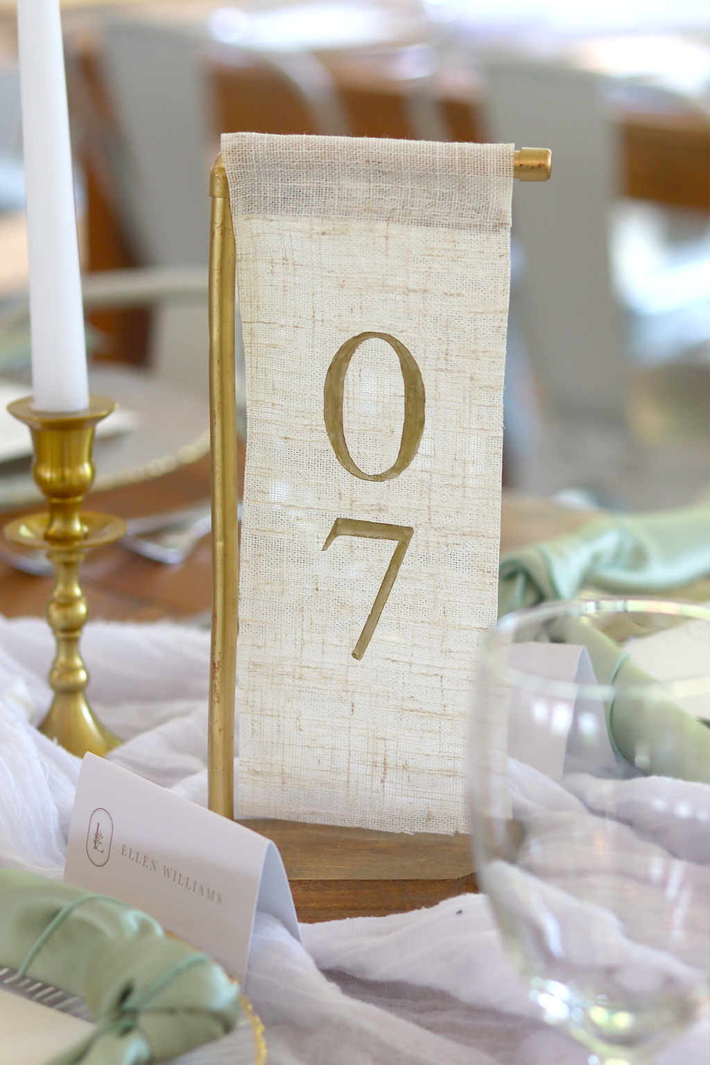 Gold Pipe and Linen Table Numbers | RENTAL – Creative in Bloom