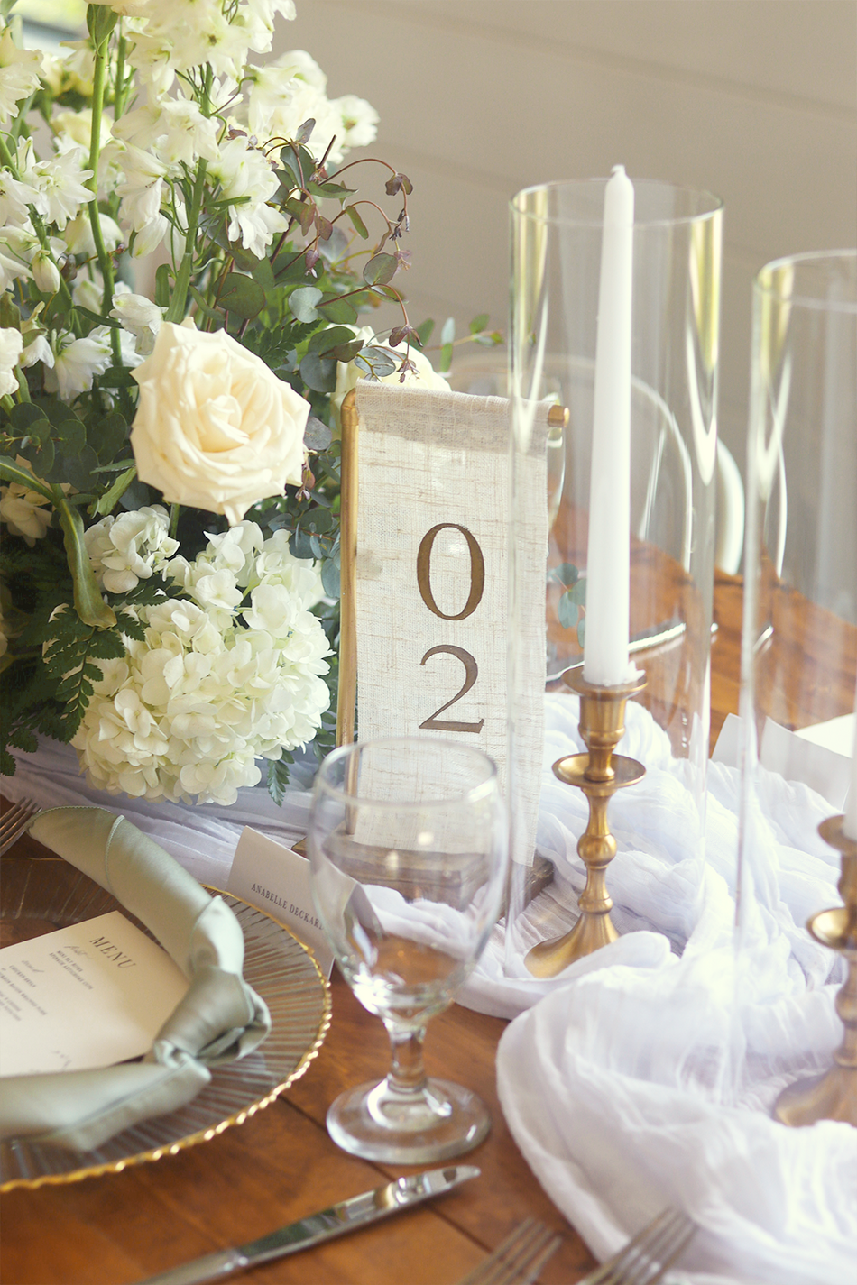 Gold Pipe and Linen Table Numbers | RENTAL – Creative in Bloom